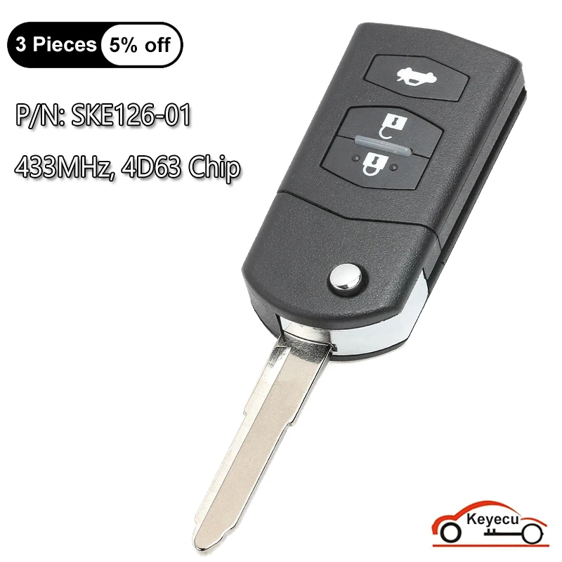 KEYECU 3 Buttons 433MHz 4D63 Chip for Mazda 2 3 5 6 MX5 RX8 CX7 2007 ...