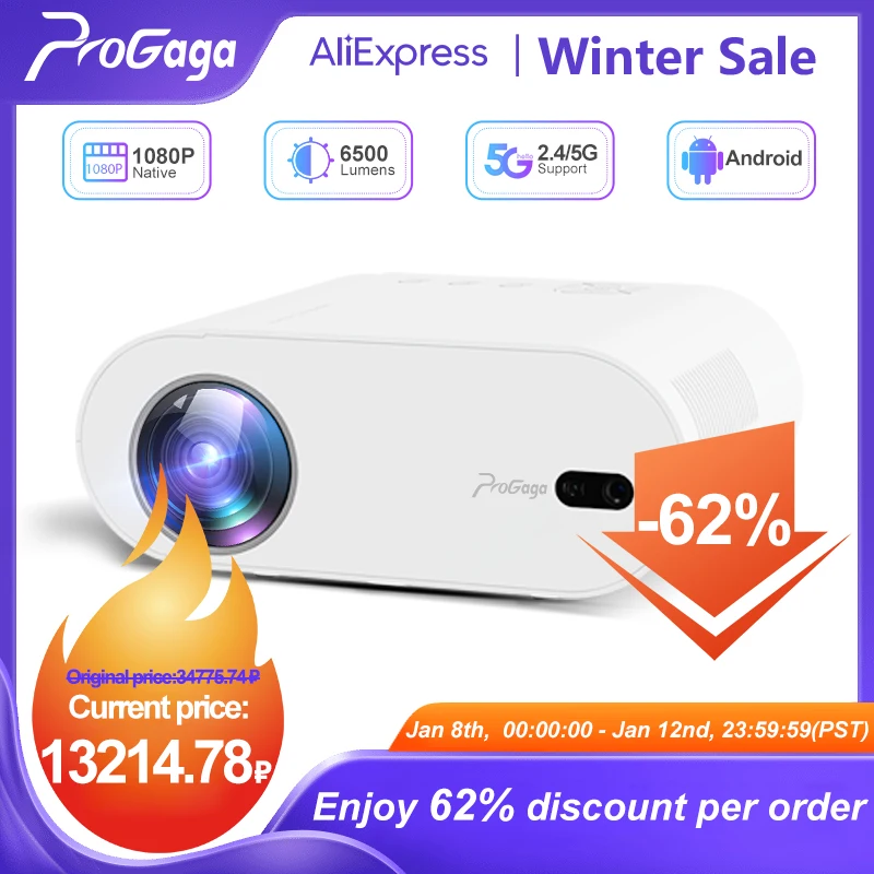 Progaga-PG510W-Portable-Projector-Android-11-0-Real-1080P-Full-HD-120 ...