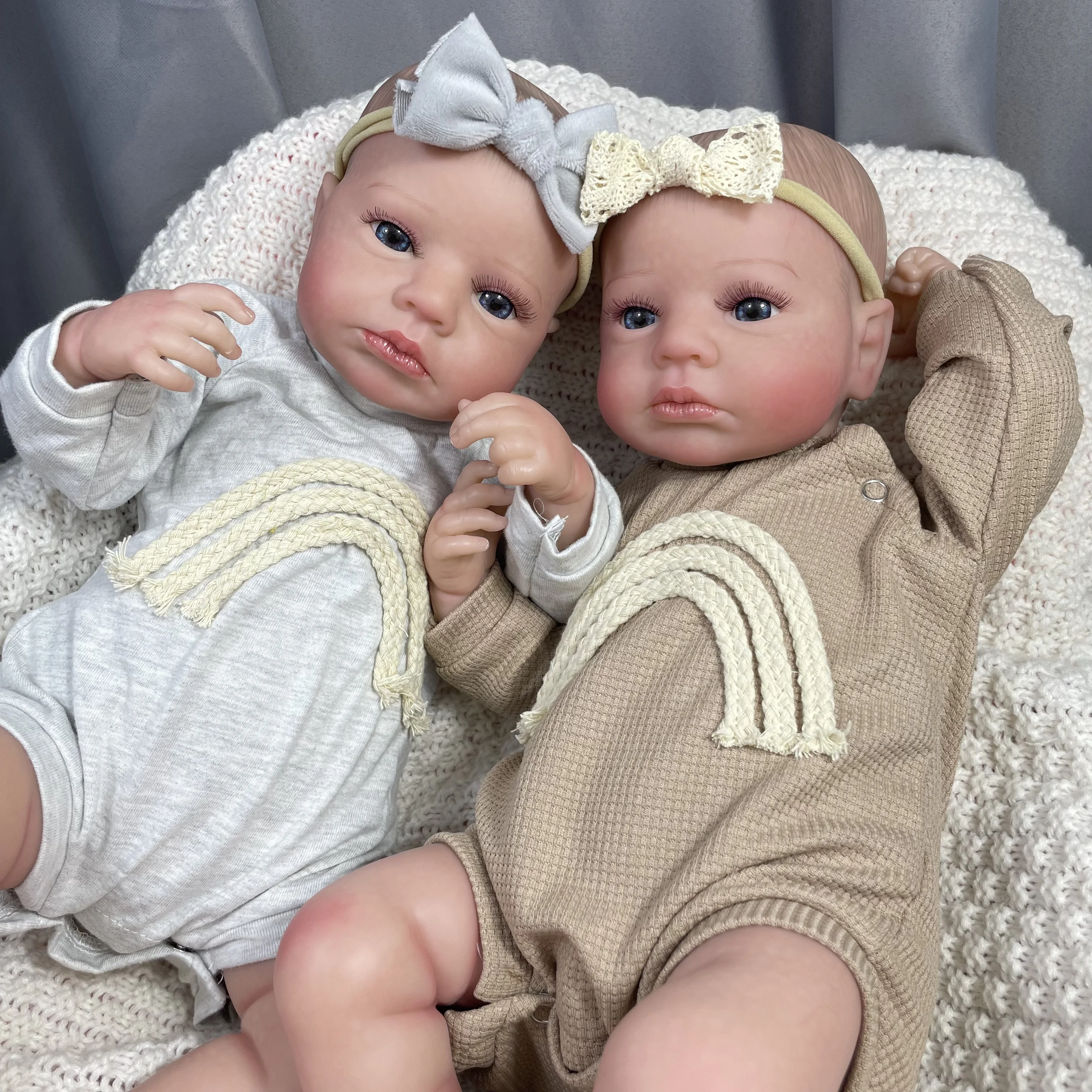 50CM Finished Reborn Baby Dolls LouLou Awake Twins Girl Lifelike ...