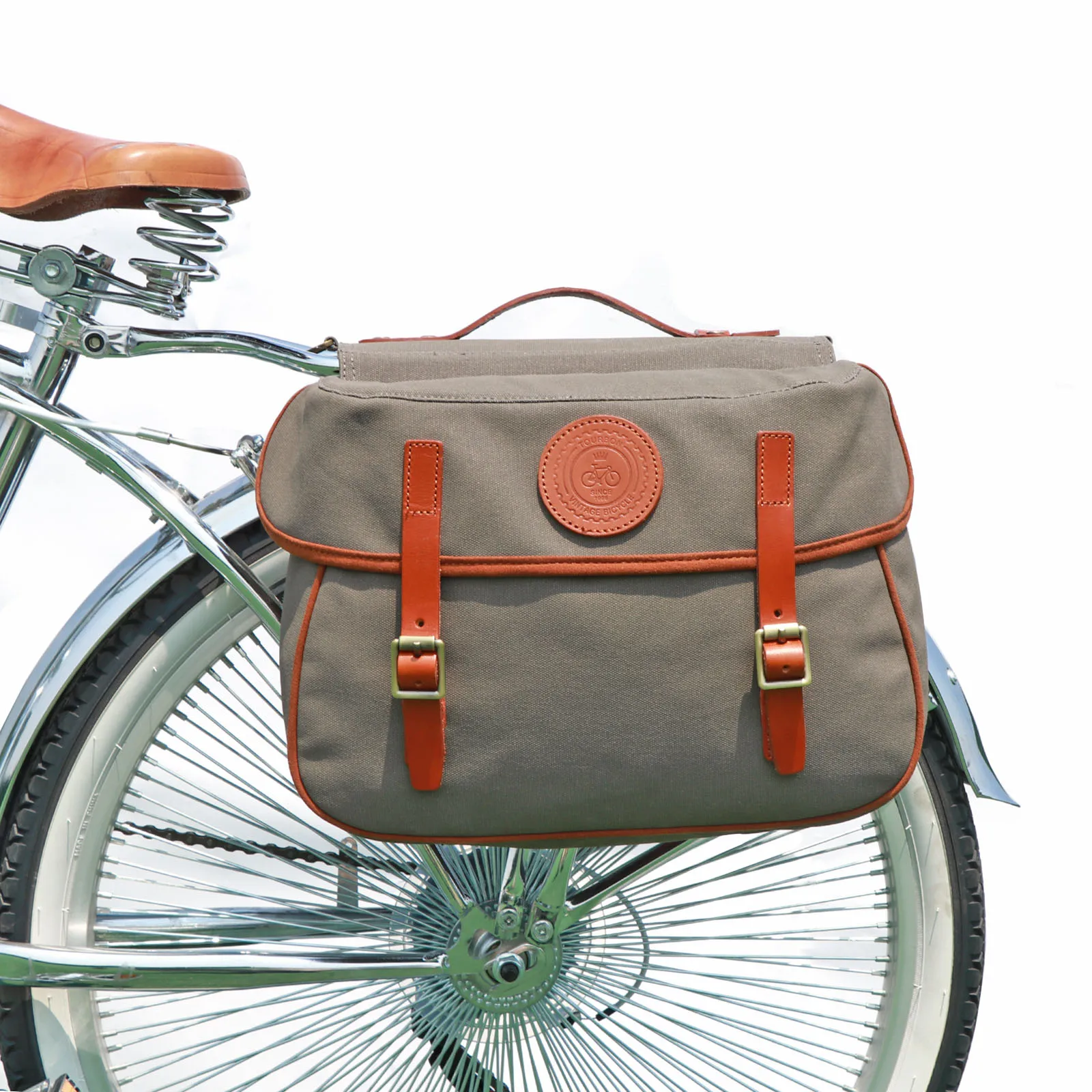Tourbon-Waxed-Canvas-Vintage-Bicycle-Panniers-Gray-Bike-Rear-Rack-Trunk ...