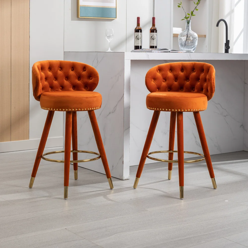 Velvet-360-Rotatable-Bar-Stool-Wooden-Leg-Bar-Stool-Set-2-for-House ...