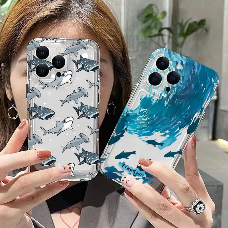 Funny Marine Sharks Dolphins Phone Case for iPhone 16 15 14 13 12 11 ...