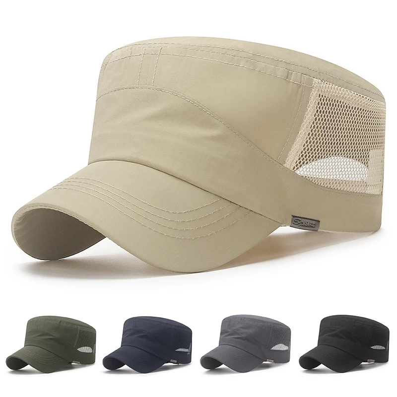 New-Quick-Dry-Military-Cap-Summer-Mesh-Flat-Top-Man-Caps-Unisex ...