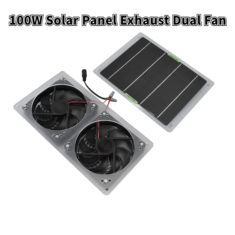 100W-12V-Solar-Panel-Fan-Kit-Waterproof-Portable-Dual-Exhaust-Fan-Solar ...