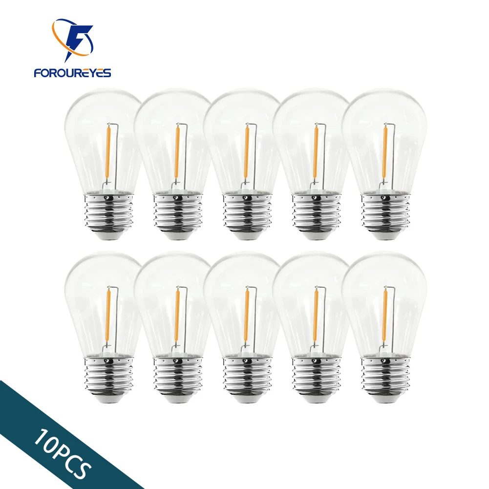 10pack S14 Filament Bulb For Solar String lights E27 E26 5V 1W PC Cover ...