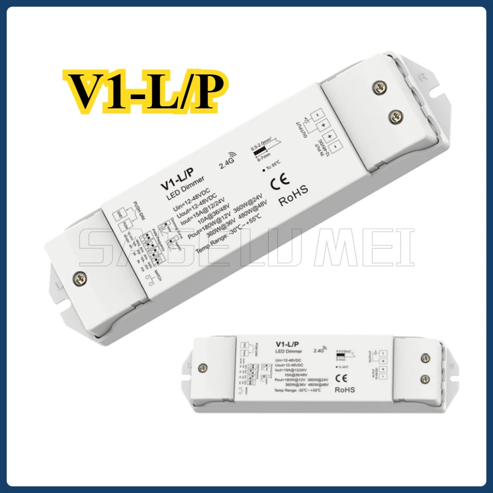 V1-L/P 1CH*15A 12V-48V DC24V 36V CV Controller, 2.4G RF Push-Dim PWM ...
