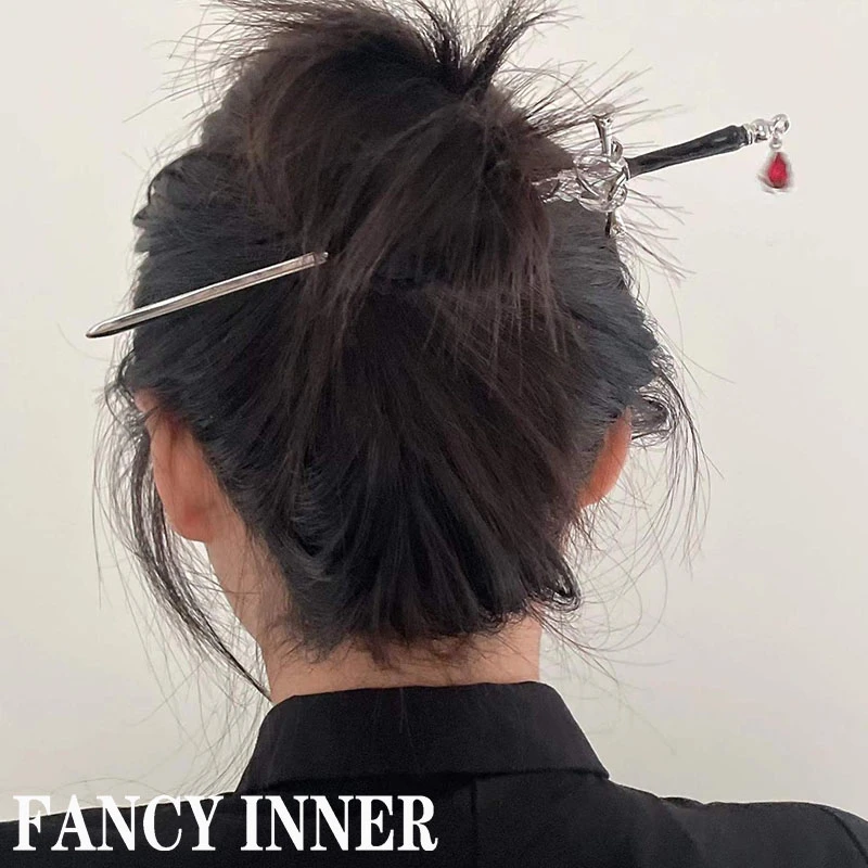 Vch 2022 New Punk Ruby Pendant Sword Hairpin Chinese Simple Hair Sticks ...