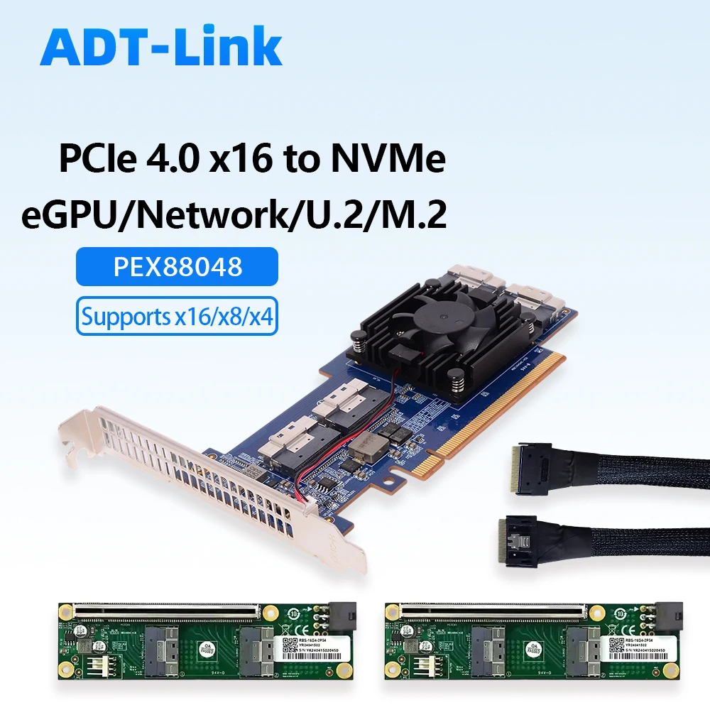 PCIe 4.0 X16 4-port NVMe Adapter Expansion PEX88048 SFF-8654 8i Cable ...