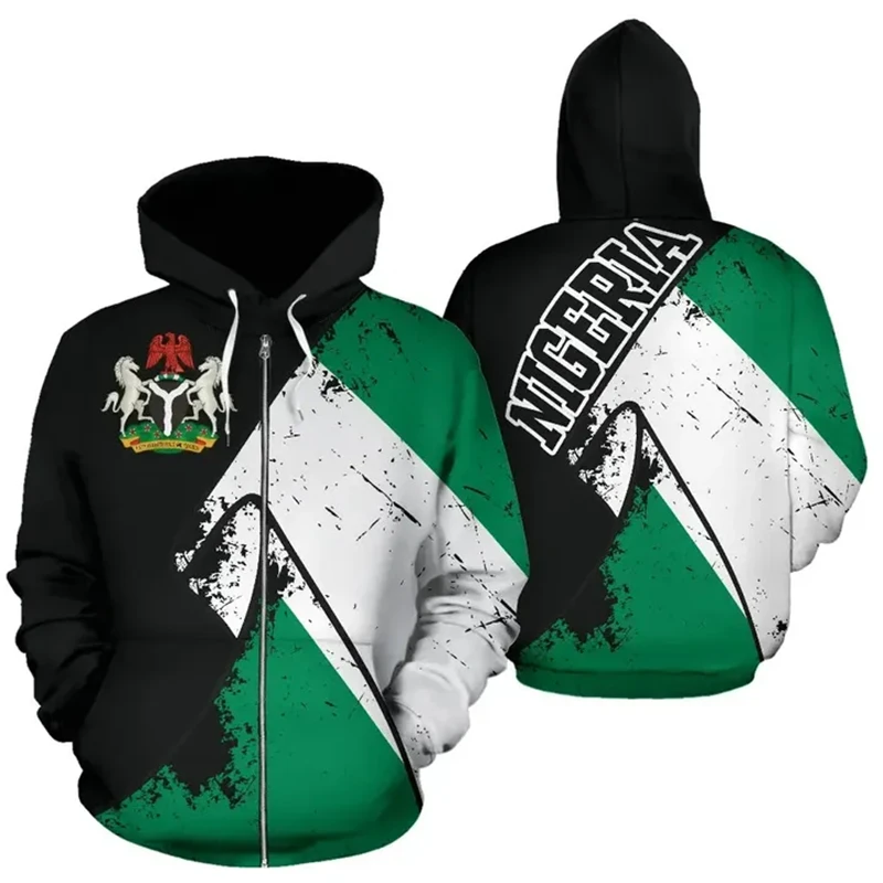 Sudadera con capucha y mapa de la bandera de Nigeria, sudadera con capucha con cremallera y ...