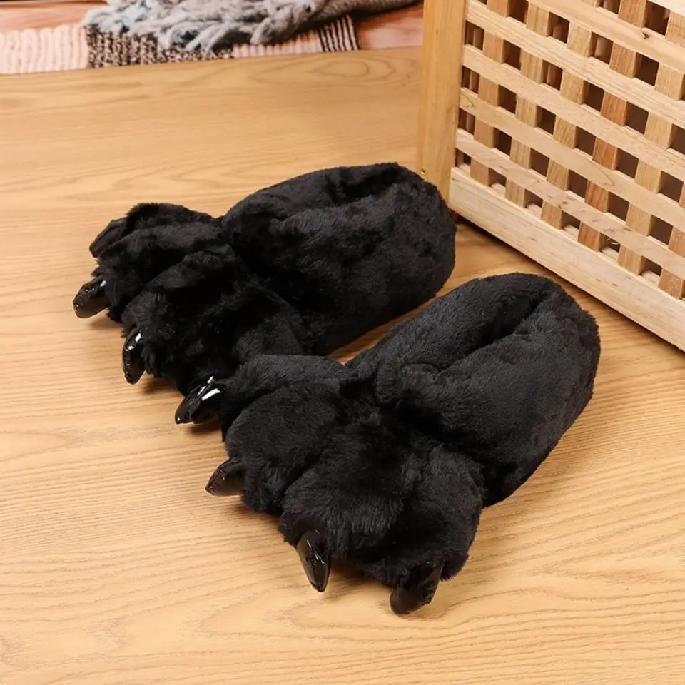 Creative Black Bear Paw Shoes for Men Women Four Claws Fur Slides ...