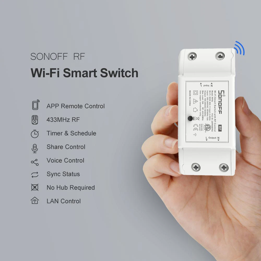 SONOFF 433 RF R2 Smart ON/OFF WiFi Switch, Support APP/433 RF/LAN/Voice ...
