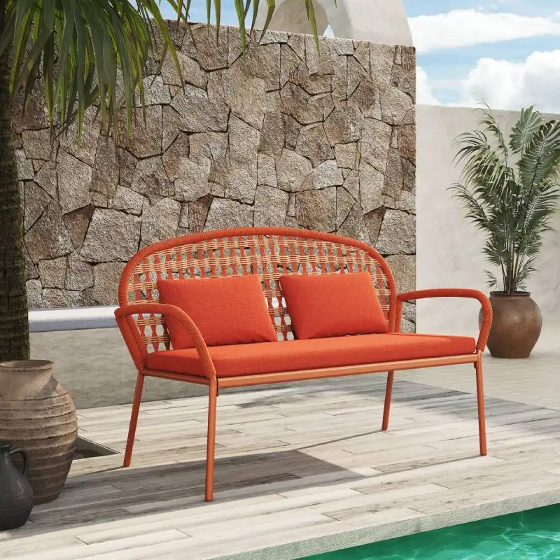 Outdoor Garden Benches with Metal Powder Coated Frame And Fancy Rope ...