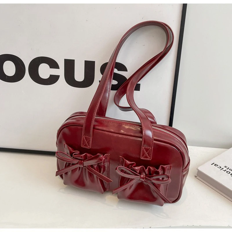 Bow-Double-Pocket-Handbag-2024-new-Fashion-Versatile-Red-Single ...