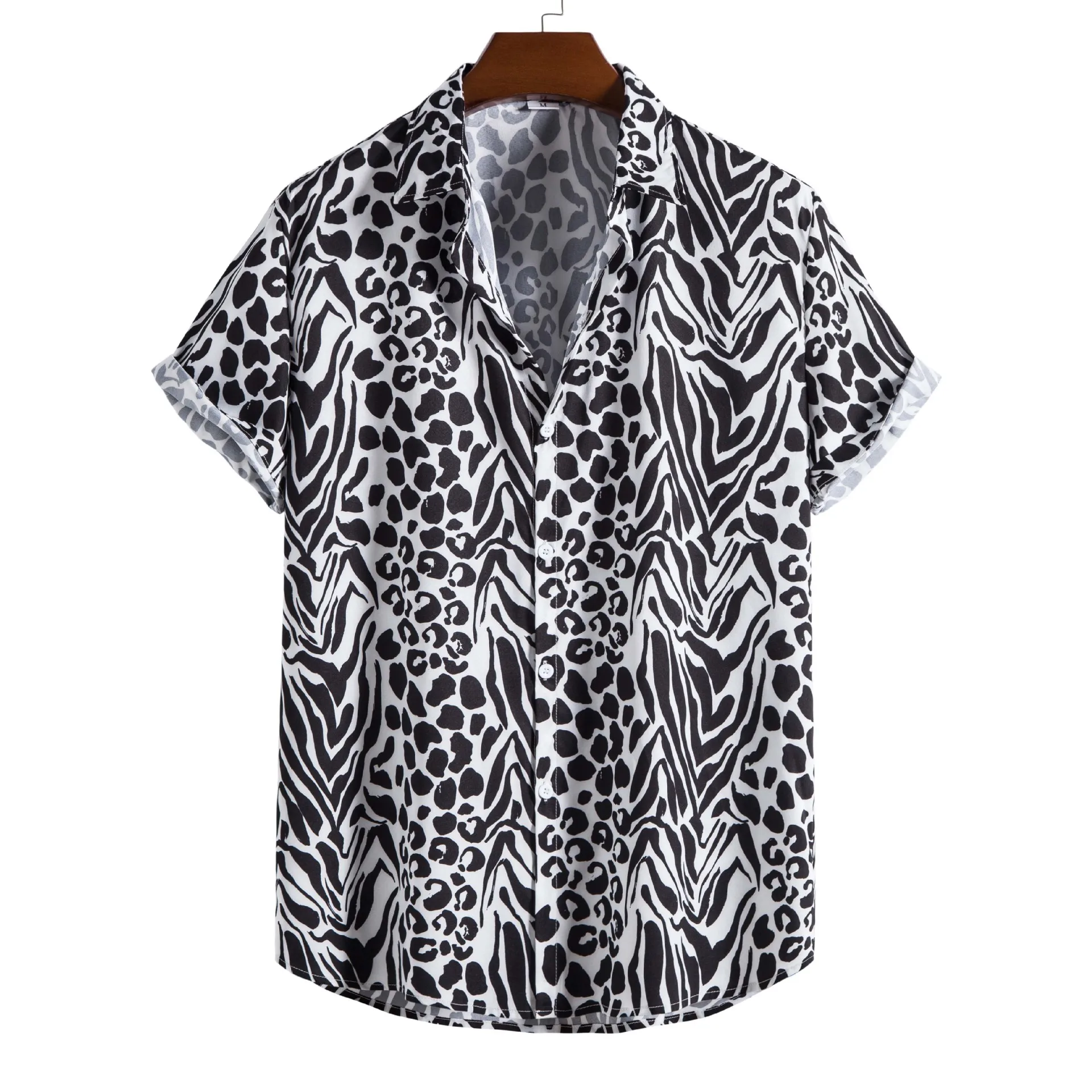 Mens Hawaiian Short Sleeve Shirt Leopard Print Button Down Casual ...