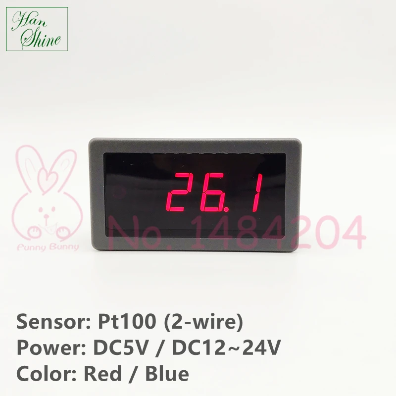 Pt100 Temperature Display Dc12v 24v / 5v Red Blue Led 0.1°c Resolution ...