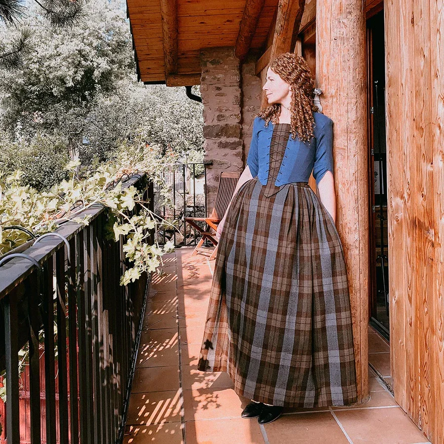 TV Outlander Cosplay Costume Women's Blue Plaid Dress Renaissance ...