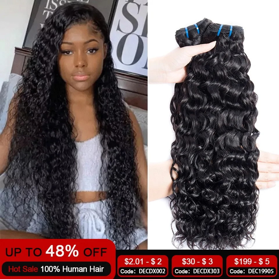 28 30 Inch Indian Water Wave Human Hair Bundles VIPBeauty Curly Wave ...