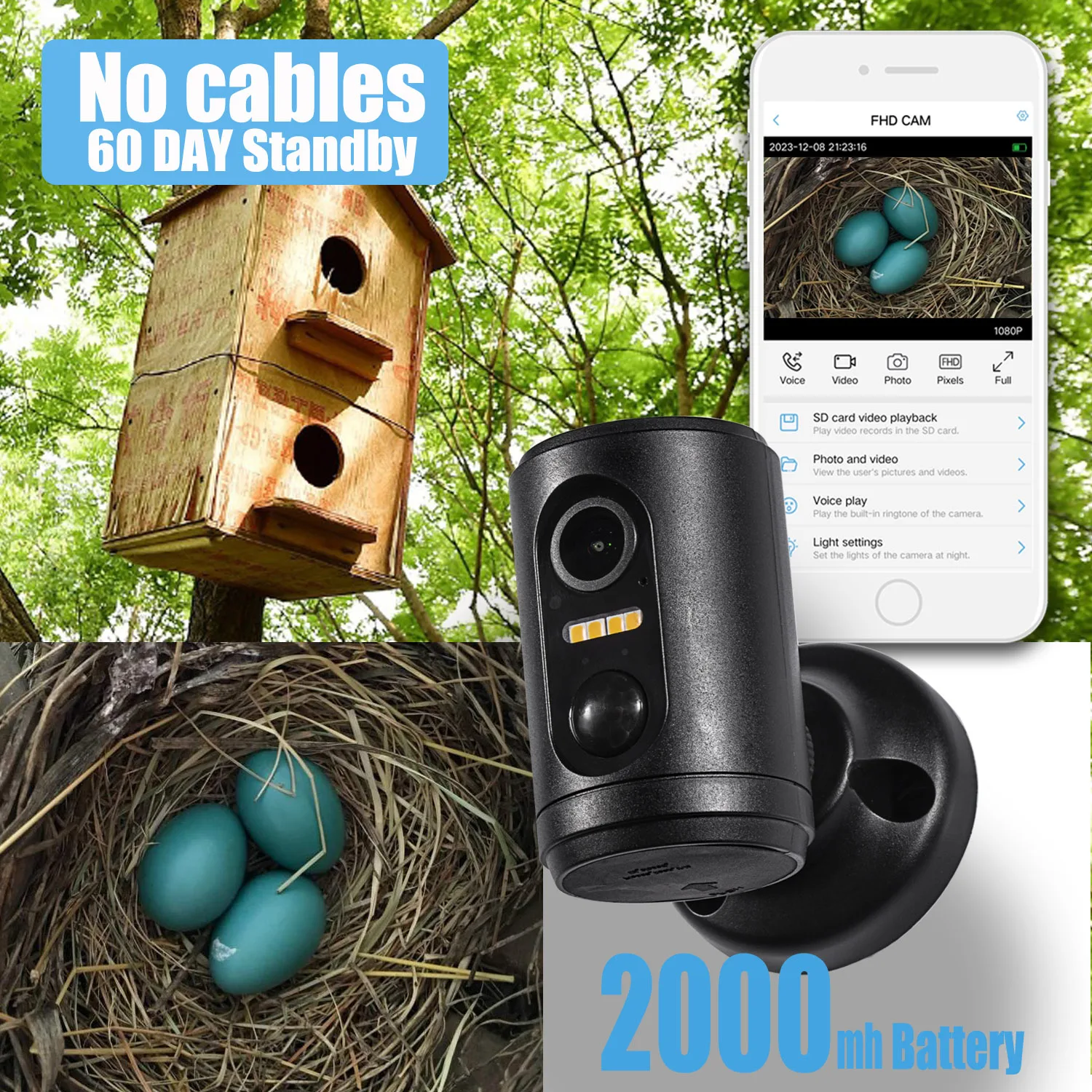 1080P-Mini-Bird-House-Camera-Wifi-With-Battery-Long-Standby-Indoor-PIR ...