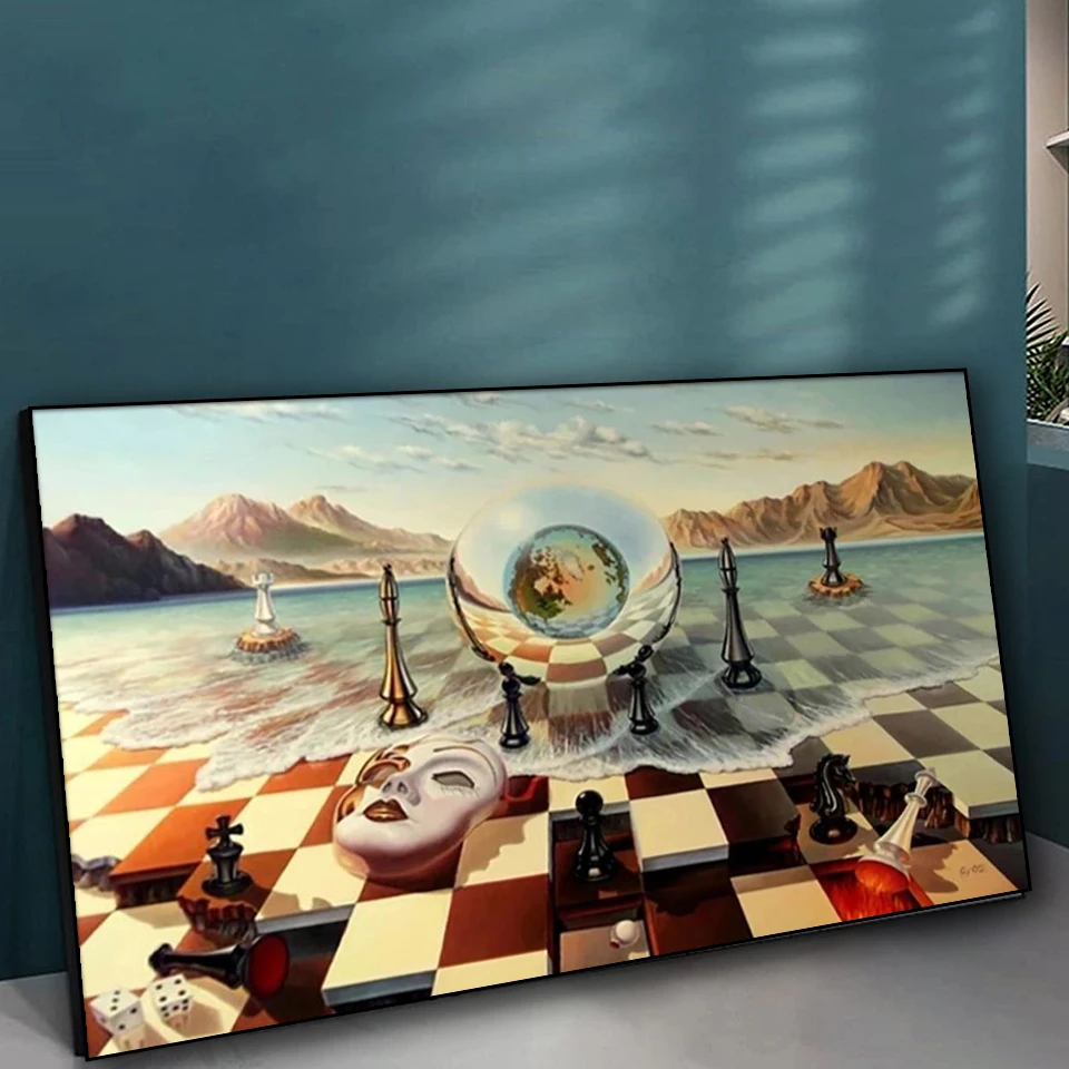 Diamond-Painting-Salvador-Dali-Surrealism-Chess-Mask-On-Sea-Abstract ...
