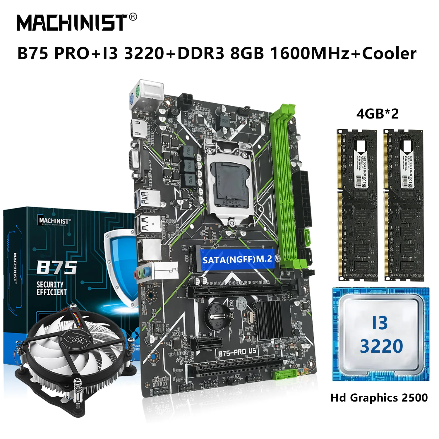 Machinista b75 placa mãe kit lga 1155 conjunto com intel i3 3220 ...