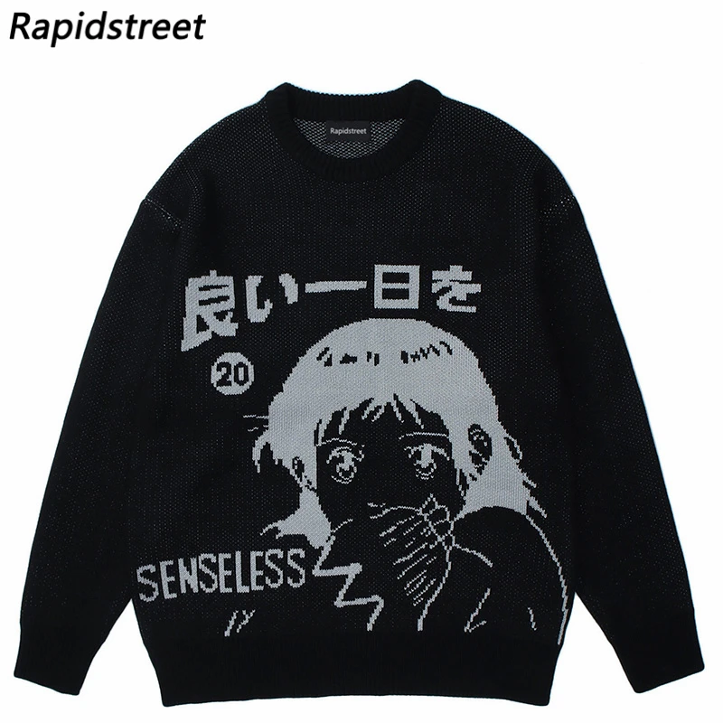 Vintage Knitted Sweater Harajuku Japanese Streetwear Y2K Grunge Cartoon ...