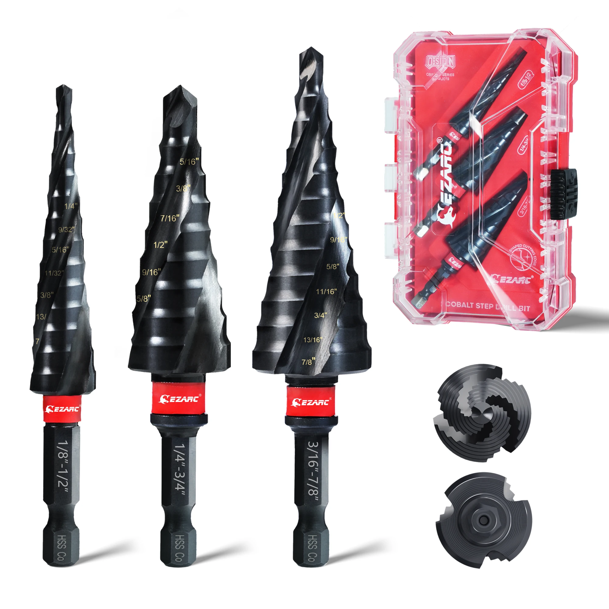EZARC-3PCS-Step-Drill-Bit-for-Metal-1-8-7-8-Spiral-Flute-Unibit-Step ...