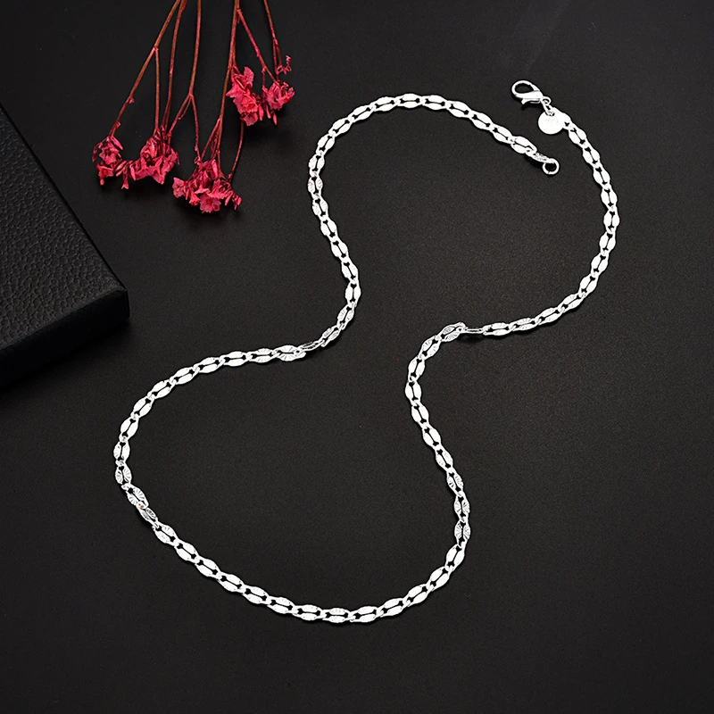 925-Sterling-Silver-classic-4MM-flat-chains-Necklaces-for-Men-Women ...