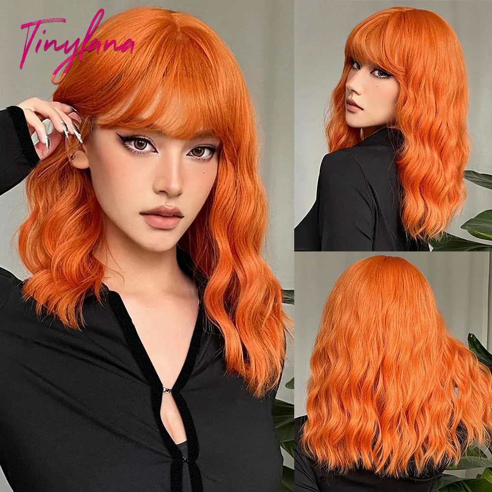 Short-Curly-Ginger-Orange-Copper-Synthetic-Hair-Wigs-with-Bangs-for ...