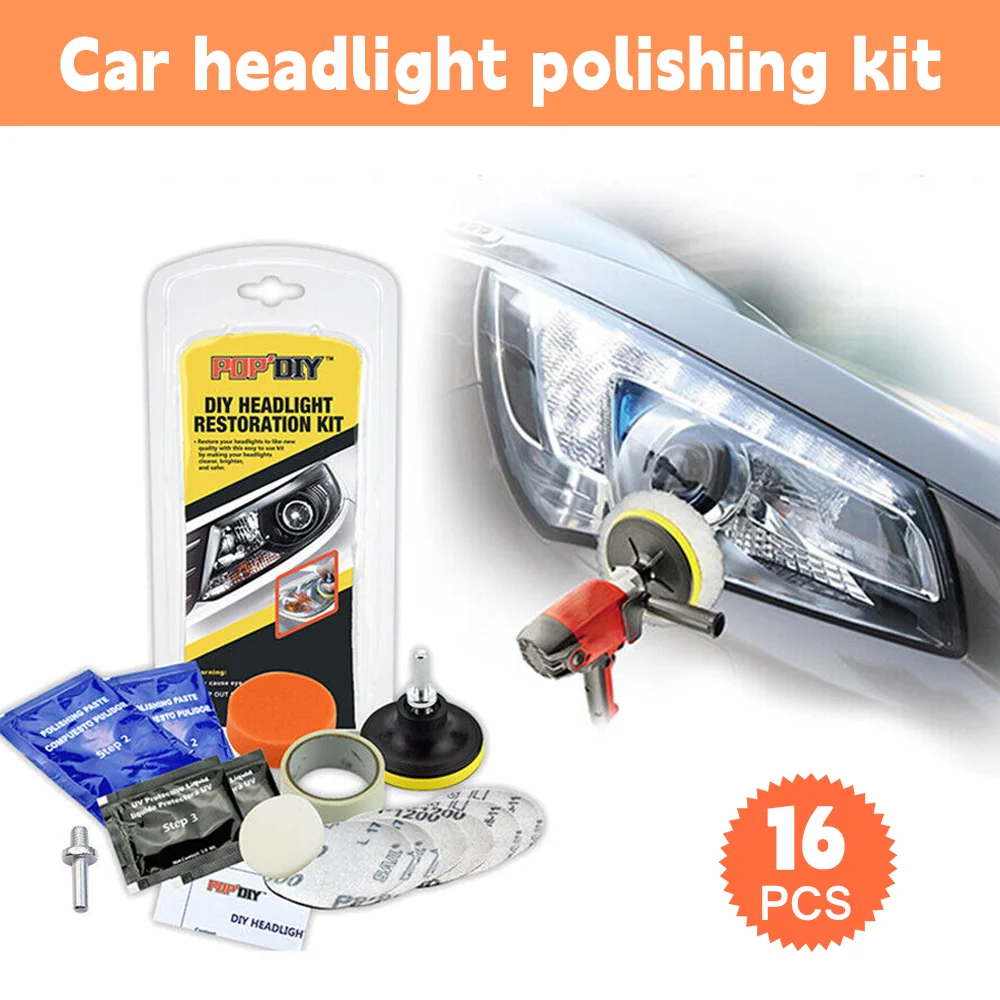 16pcs Car Headlight Lens Restoration Repair Kit Polishing Cleaner ...