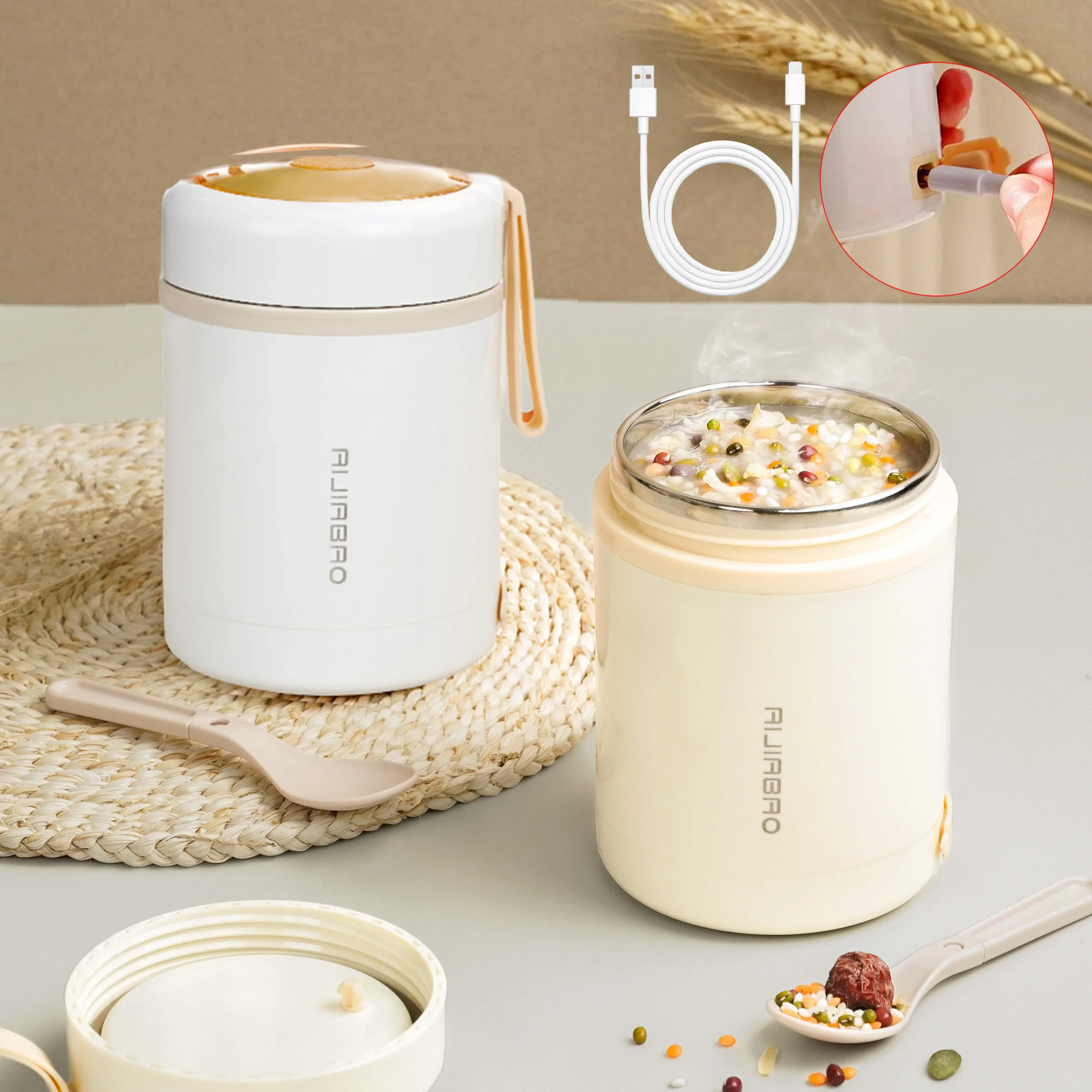 600ML USB Electric Heating Lunch Box Portable Picnic Milk Drink Food ...