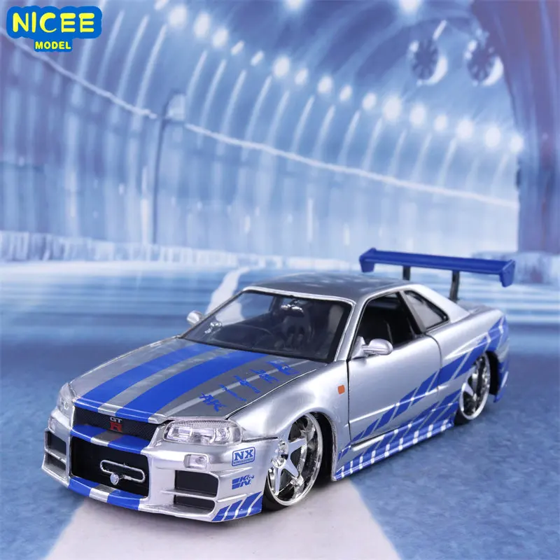 Jada 1:24 Nissan Skyline GT R R34 Diecasts & Toy Vehicles Alloy Metal Car Model High Simulation ...