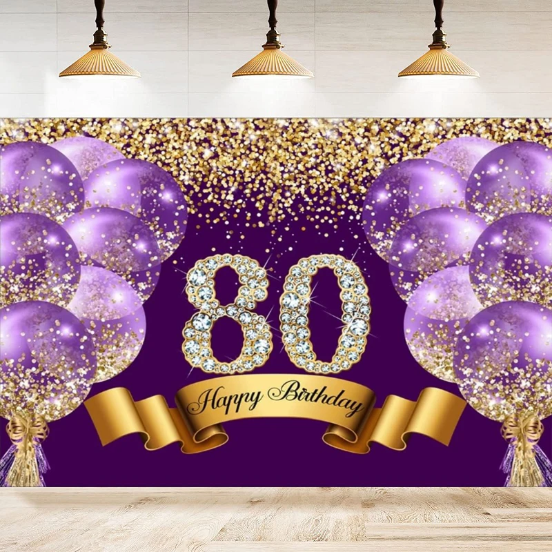 Photography-Backdrop-For-Women-Happy-80th-Years-Old-Birthday-Balloons ...