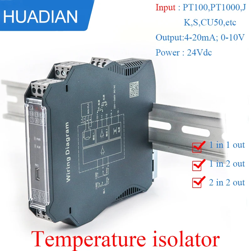 RTD pt100 temperature transmitter / 1 into 1 out signal isolator / tc ...