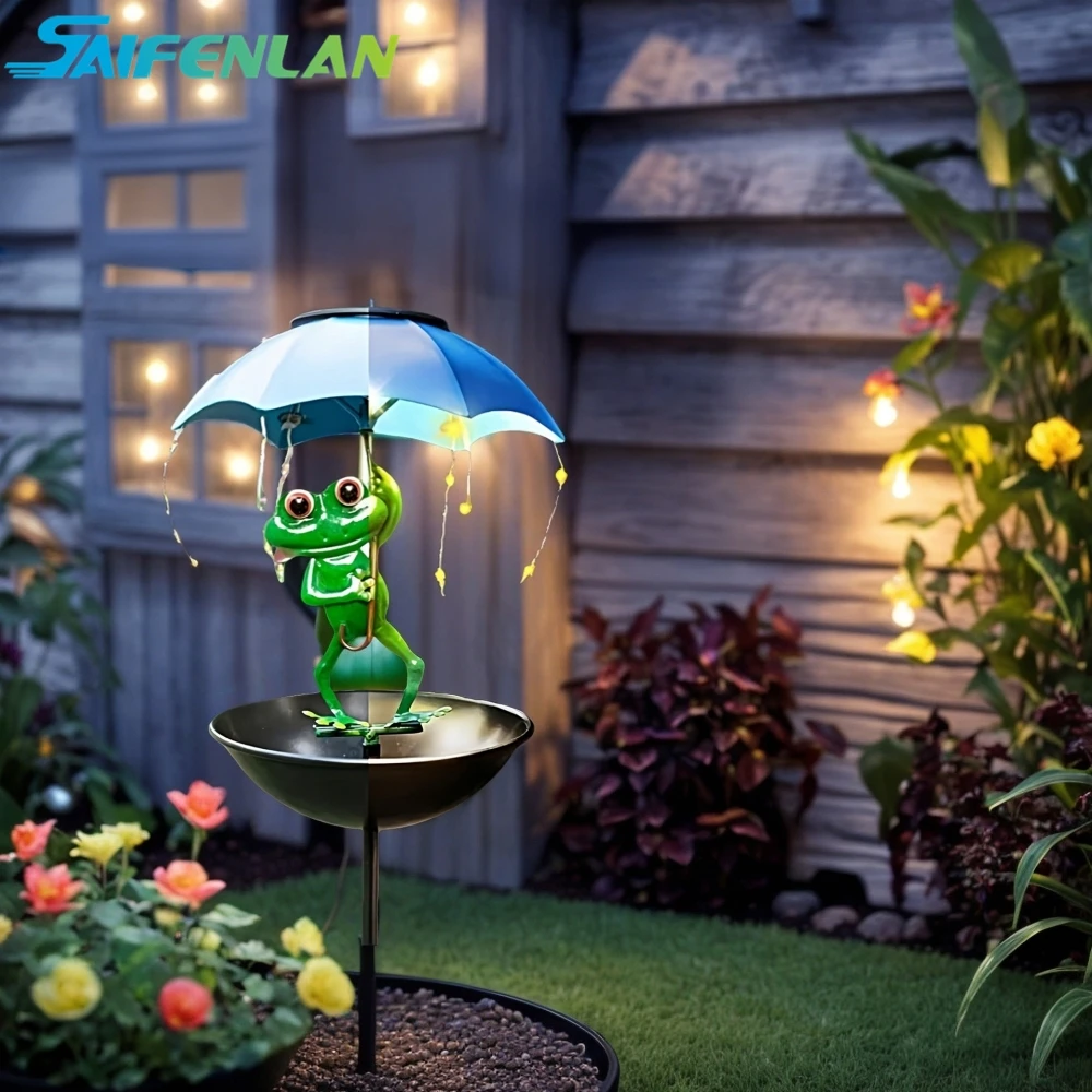 Solar Garden Decorative Frog Figurine Lights with Umbrella Hummingbird ...