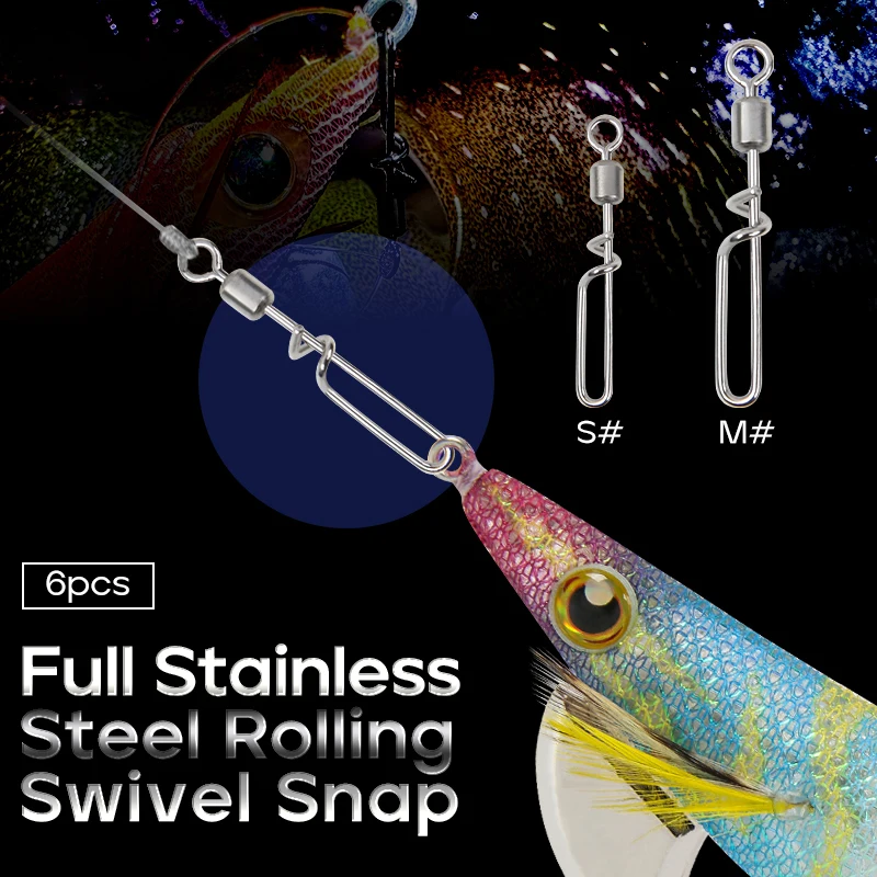 6Pcs Stainless Steel Rolling Swivel for Squid Egi Jig Heavy Duty Snap ...
