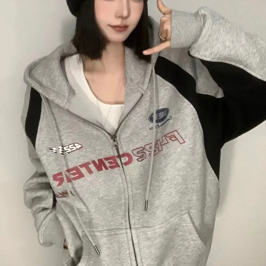 HOUZHOU-Vintage-Oversize-Zip-Up-Hoodies-Women-Streetwear-Korean-Fashion ...
