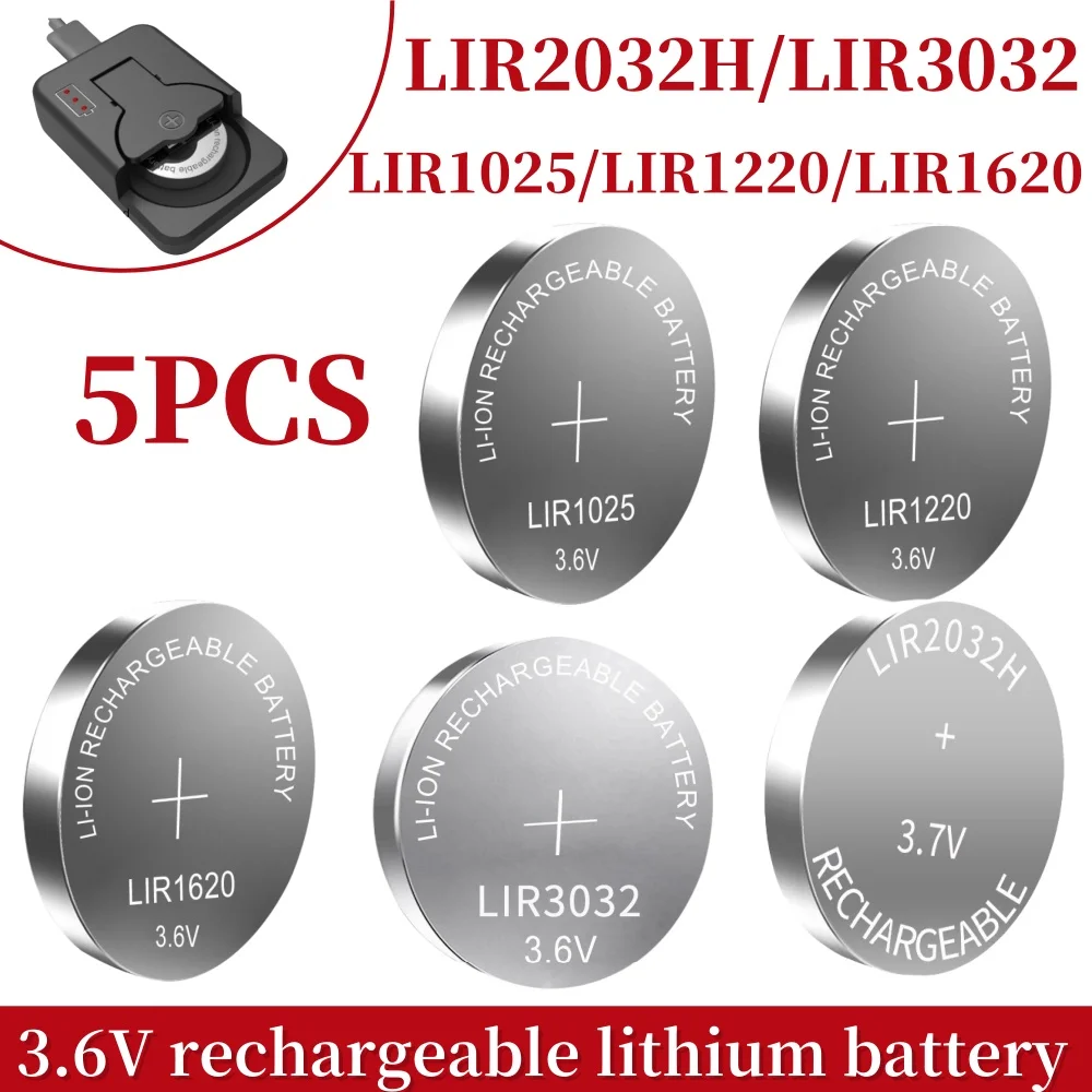 5PCS LIR2032H LIR3032 LIR1220 LIR1025 LIR1620 3.6V Lithium Rechargeable ...