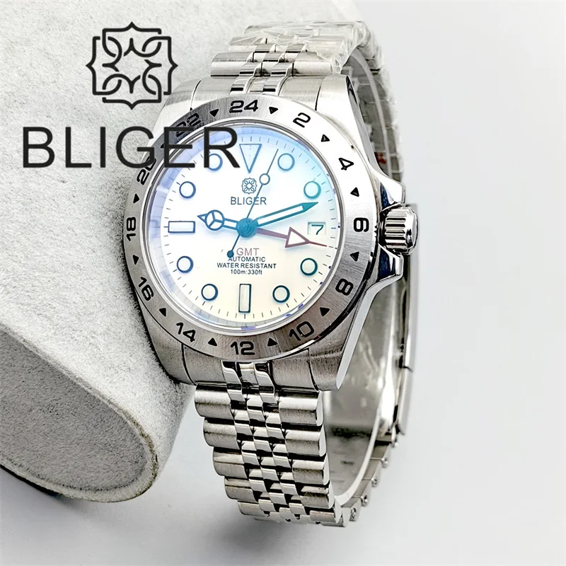 BLIGER 39mm EXP 24Hour GMT Watch For Men GMT Movement Fixed Bezel AR ...