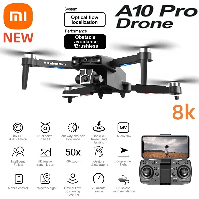 Xiaomi A10 Pro Mini Drone Profesional 8K HD Camera Fly 25Min Obstacle ...