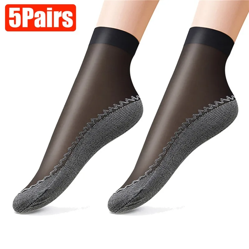 5 pares primavera verão mulheres meias macias de veludo meias de seda não deslizamento inferior ...