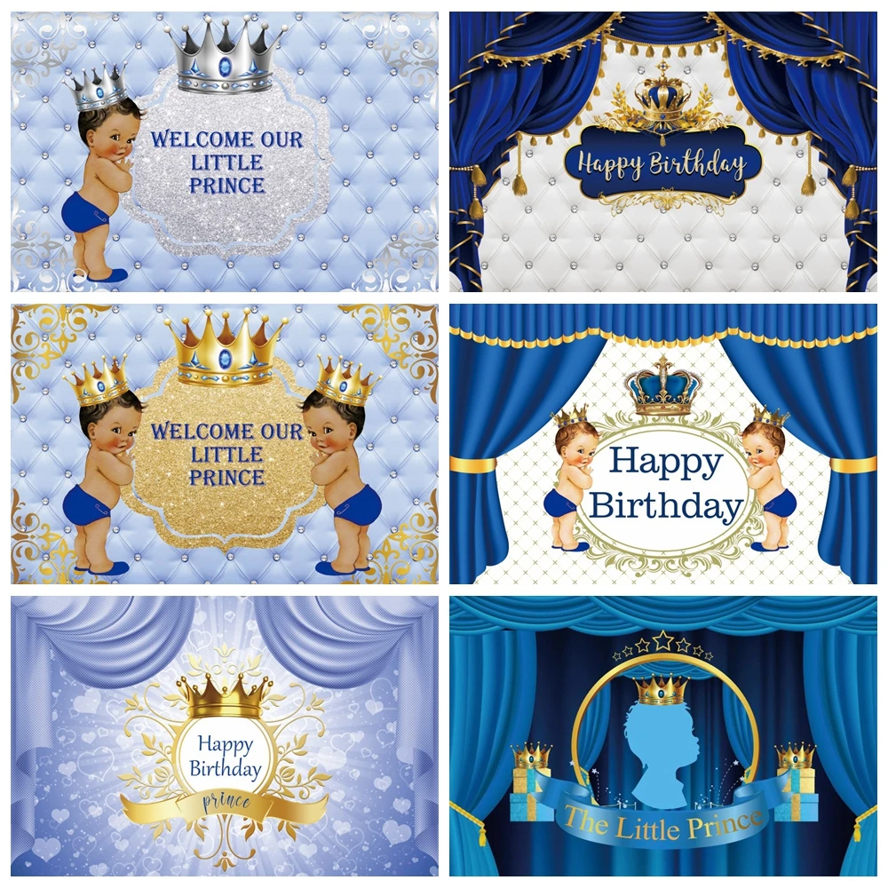 Little-Prince-Happy-Birthday-Backdrop-Decoration-Blue-Curtain-Crown ...