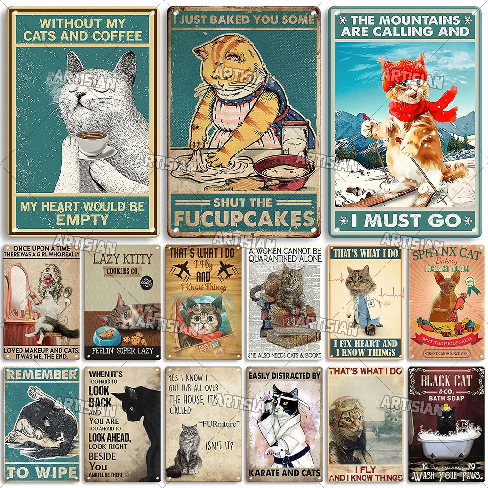 Artisian-Cat-Retro-Metal-Sign-Funny-Pet-Vintage-Sign-Decorative-Tin ...