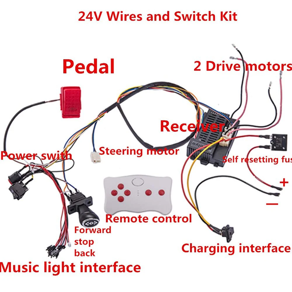24V-Children-Electric-Car-DIY-Modified-Wires-and-Switch-Kit-with-Remote ...