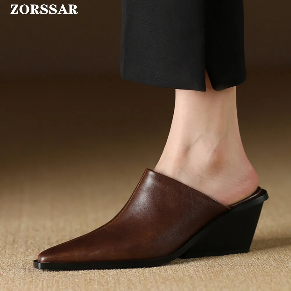 Baotou Mules Slippers Women Summer Shoes High Heels Pointed Toe Sandals ...