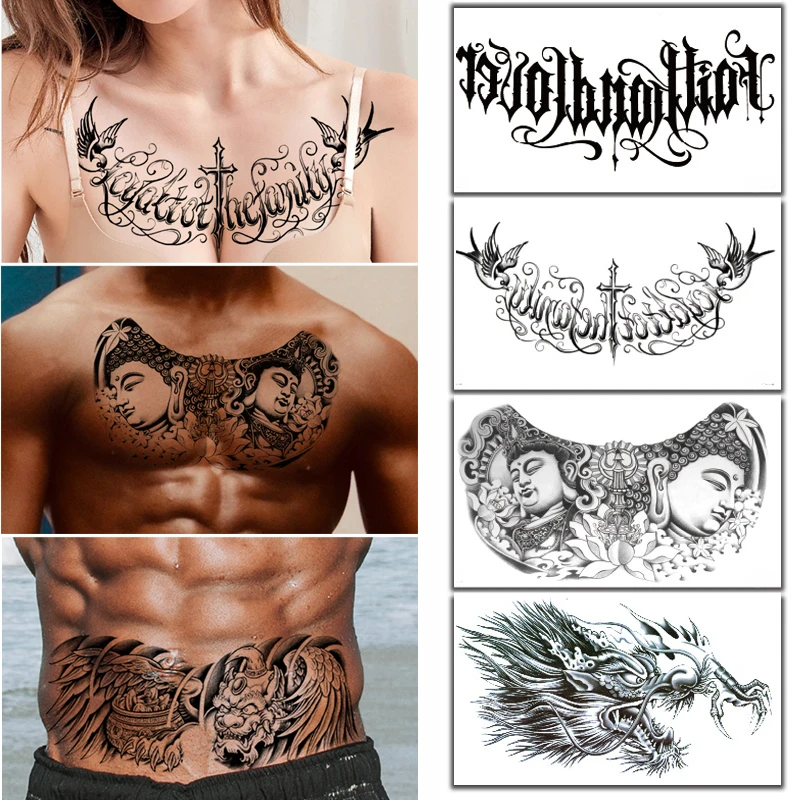 Chest Tattoo Stickers For Men Women Temporary Waterproof Large Chest ...