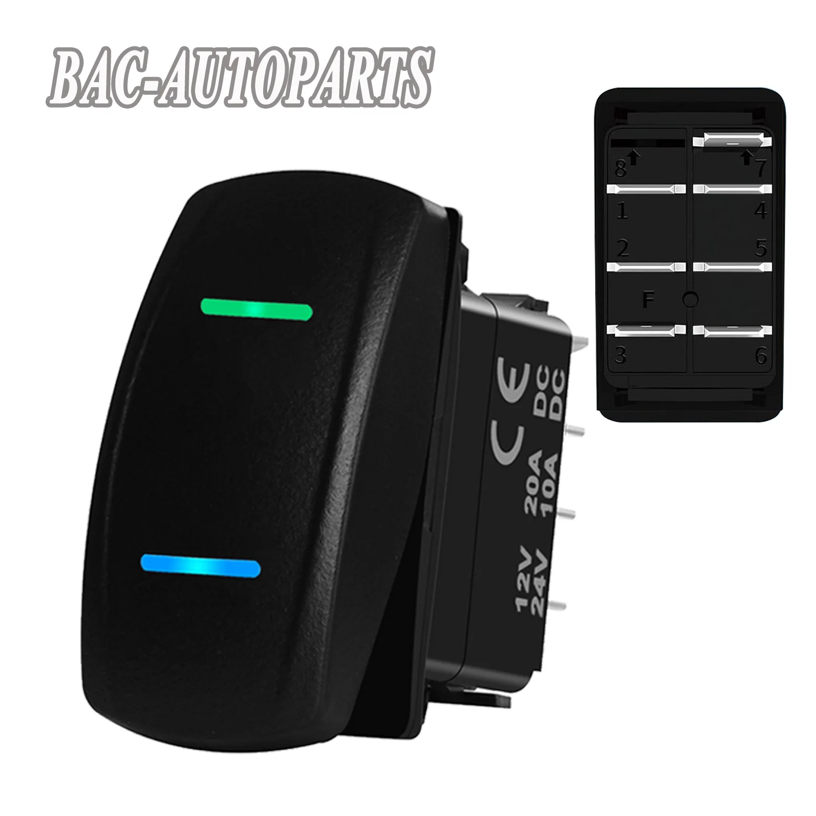 Rocker-Button-Switch-Green-Blue-Led-Light-DPDT-ON-OFF-ON-Momentary-ON ...