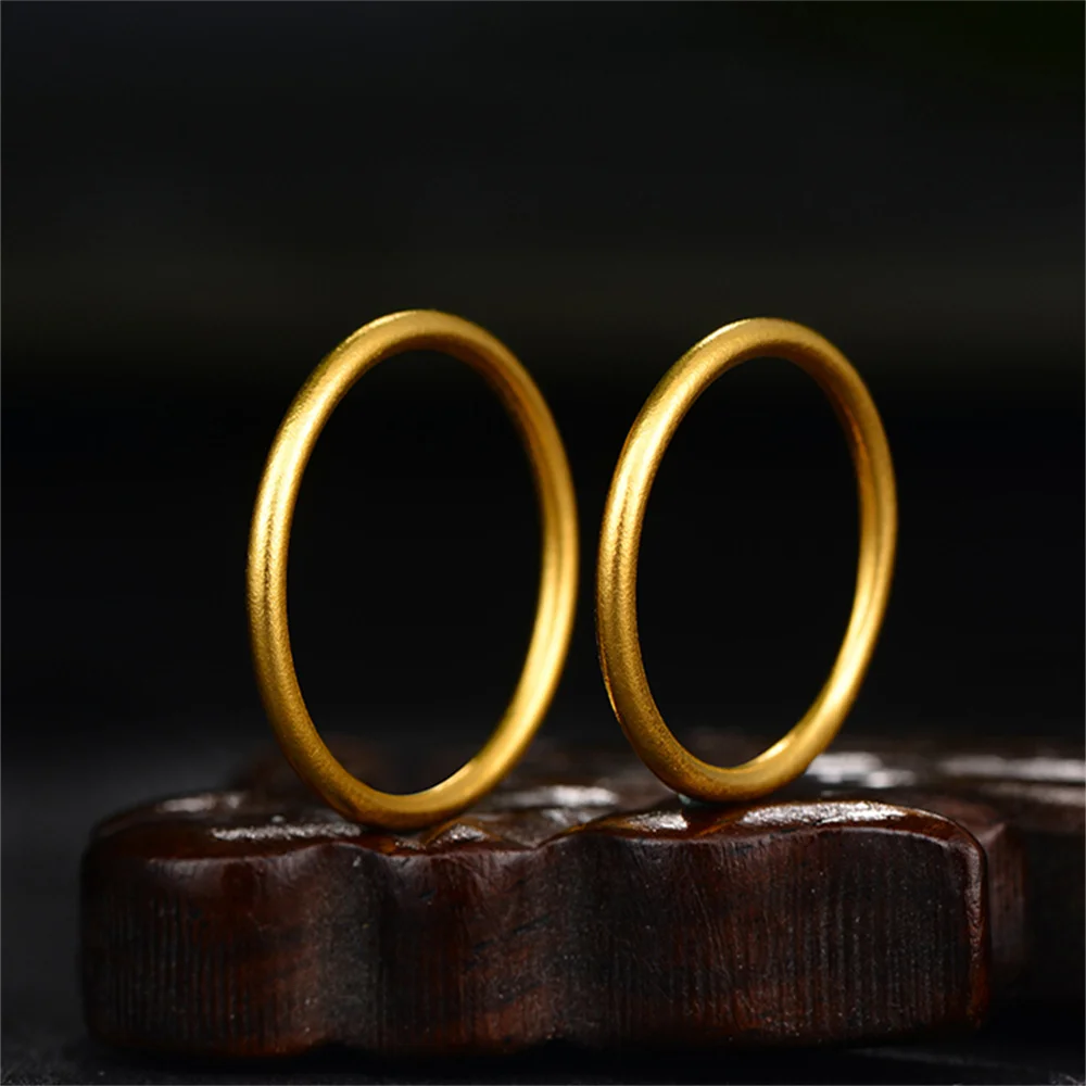 1pcs Pure Solid 999 24K Yellow Gold Men Women Lucky Smooth Ring 2.5-2.9g