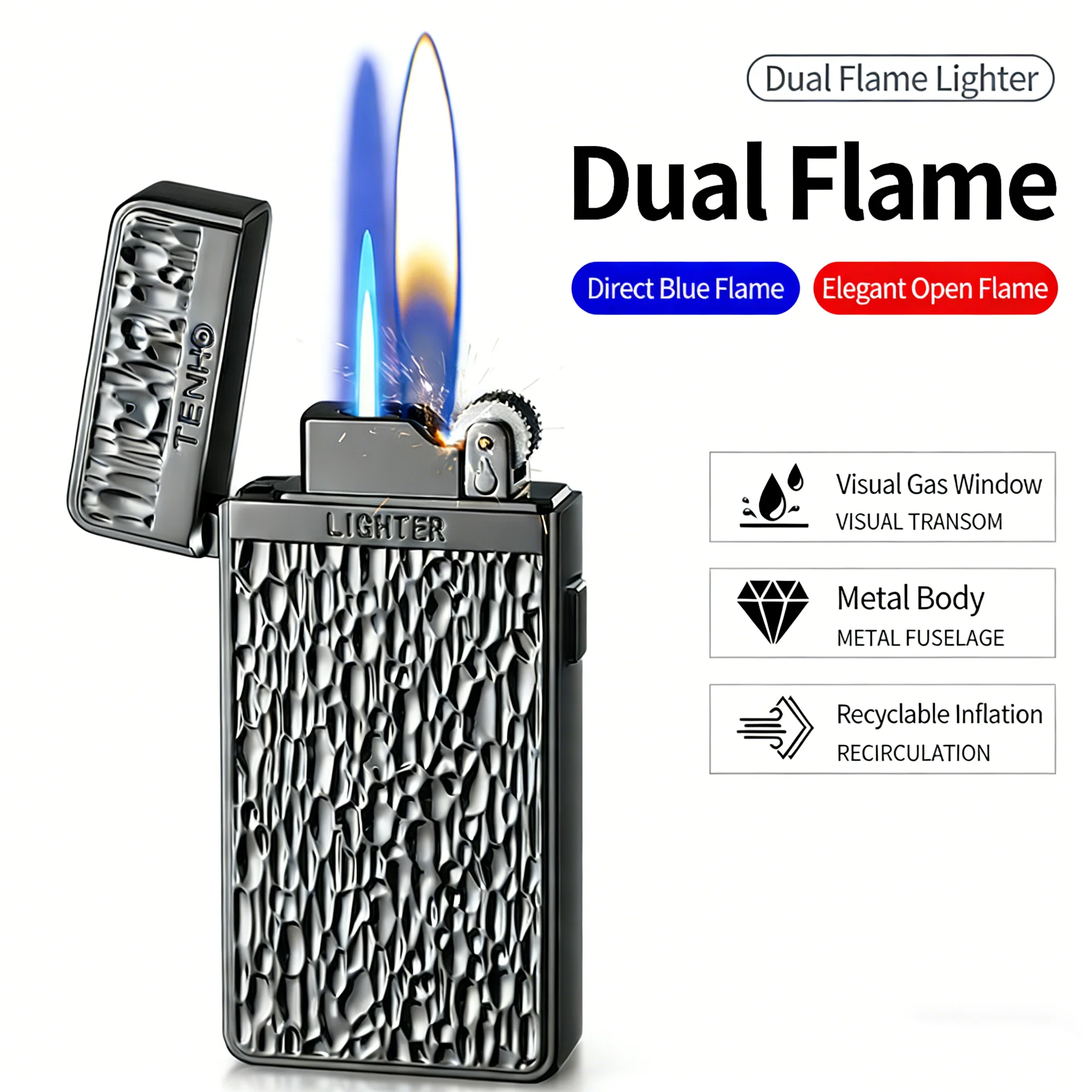 2 IN 1 Metal Windproof Pocket Cigarette Lighter Jet Torch Gas Two Types ...