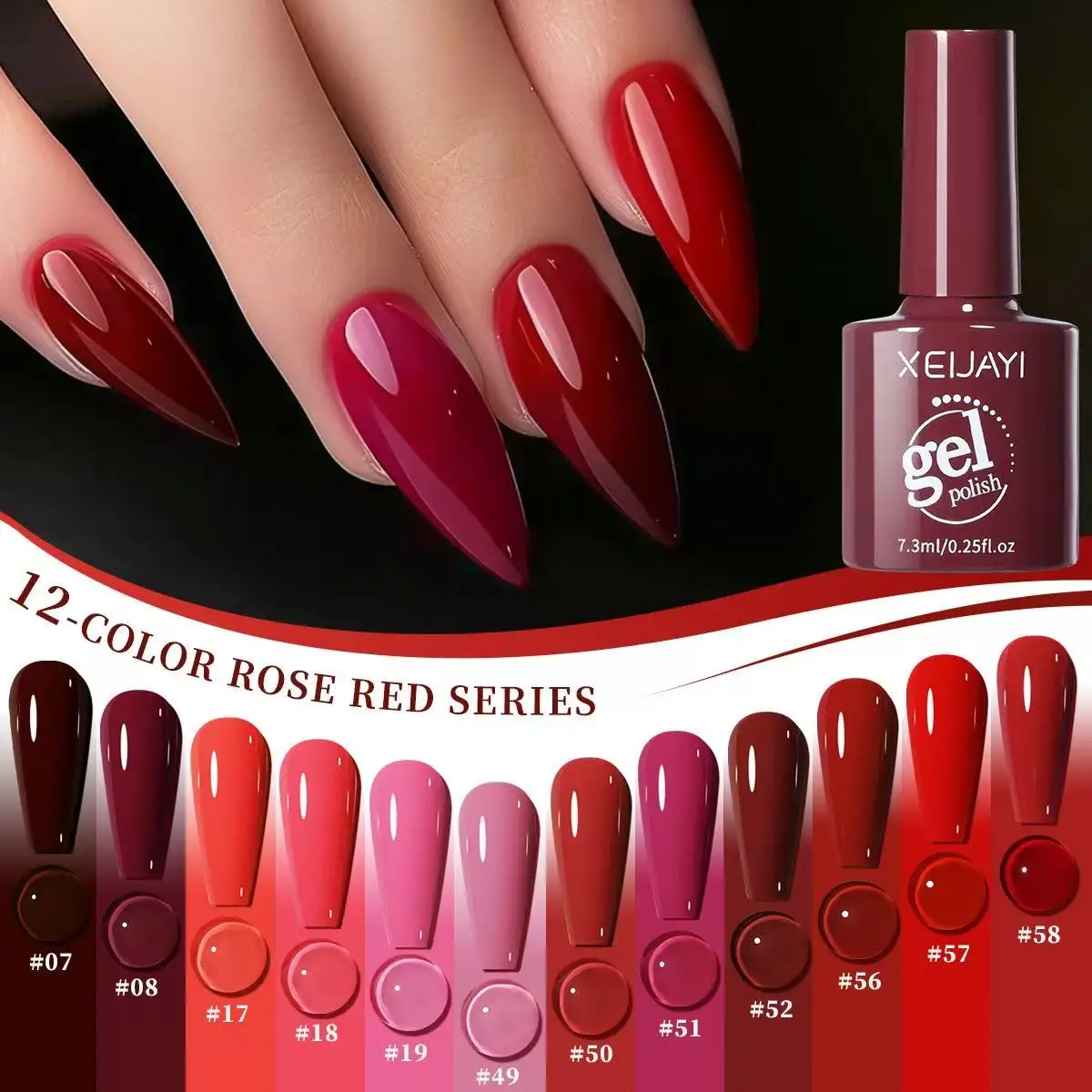 XEIJAYI 12COLOR /SET Red Gel Nail Polish 7.3ML Soak Off Gel Varnish ...