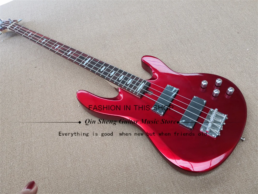 Bass-Gitar-Listrik-4-String-Bass-Merah-Logam-Fingerboard-Rosewood-Leher ...
